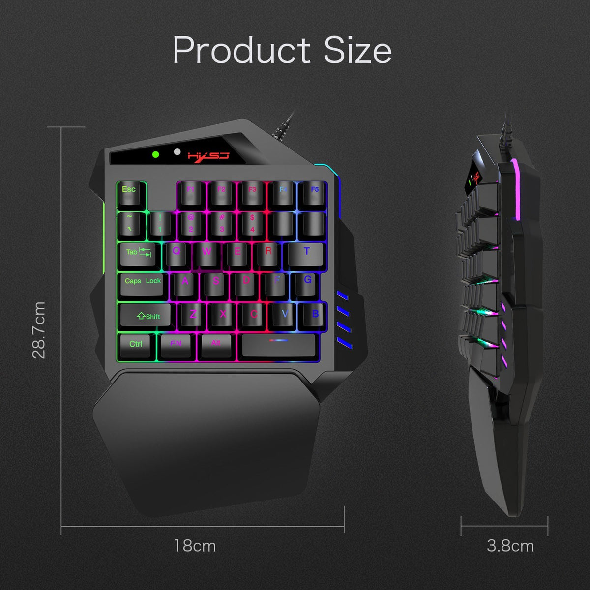 HXSJ V500 One-handed Gaming Keyboard RGB USB Wired Illuminated Keyboar ...