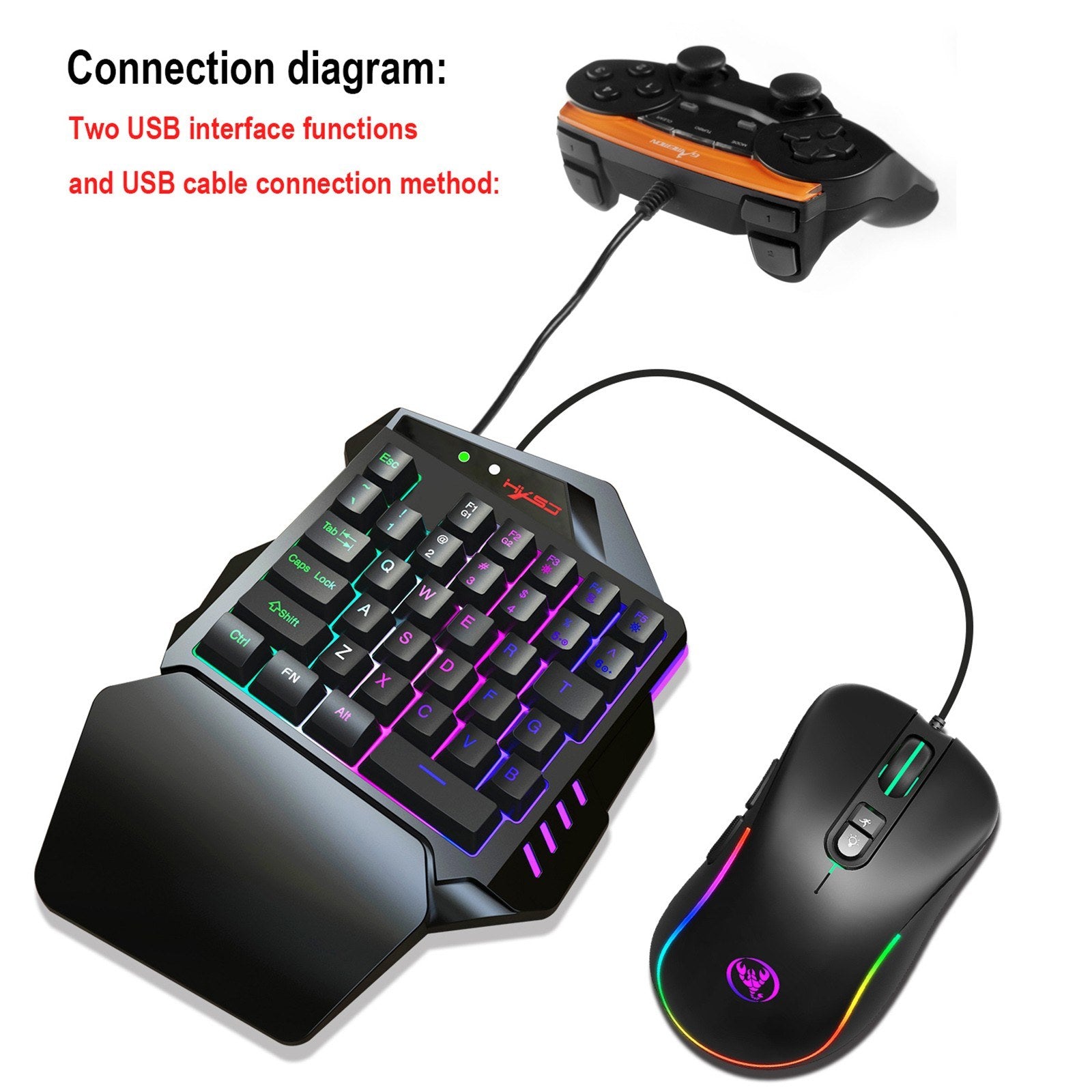 HXSJ V500 One-handed Gaming Keyboard RGB USB Wired Illuminated Keyboar ...